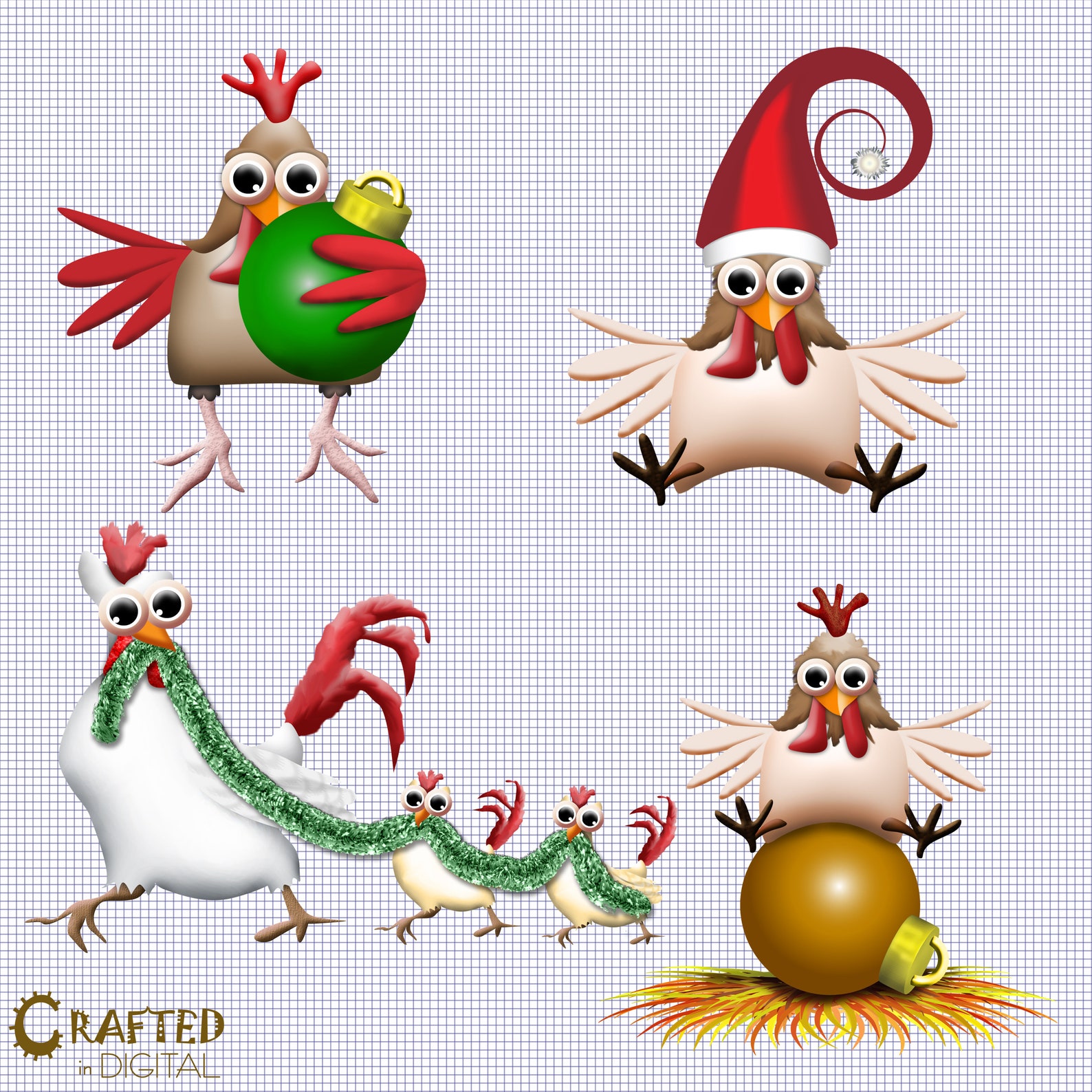 Christmas Chickens Clipart Collection | Etsy