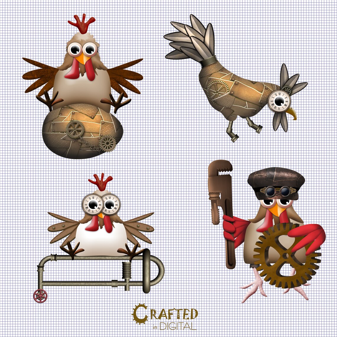 Steampunk Chickens Clipart Collection - Etsy