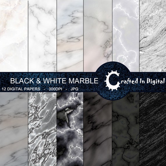 Black & White Marble Digital Paper Collection 12x12 | Etsy