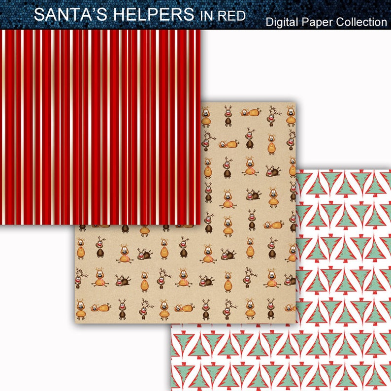 Santa's Helpers in Red Digital Paper Collection 12x12 - Etsy