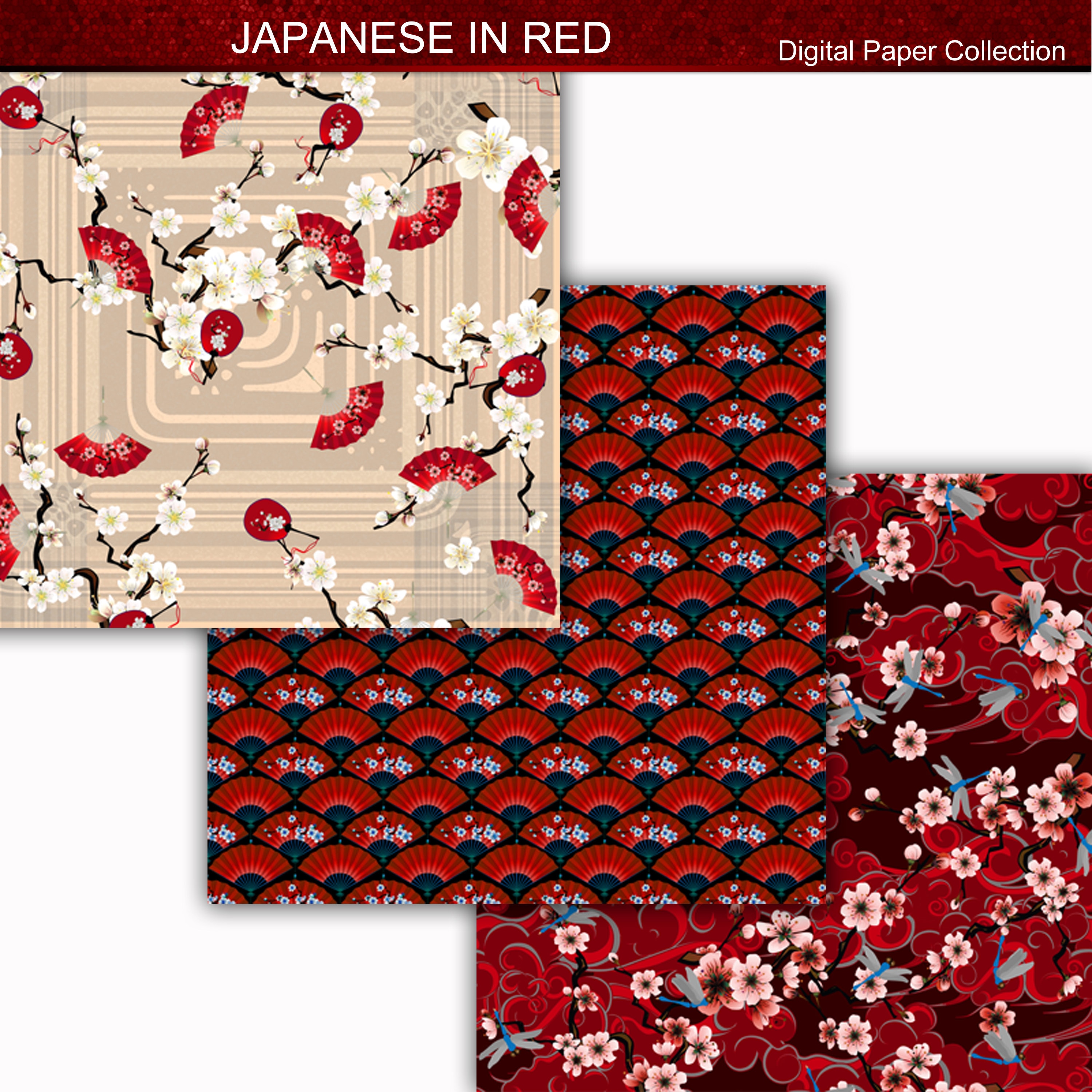Japanese in Red SEAMLESS Digital Paper Collection 12x12 - Etsy
