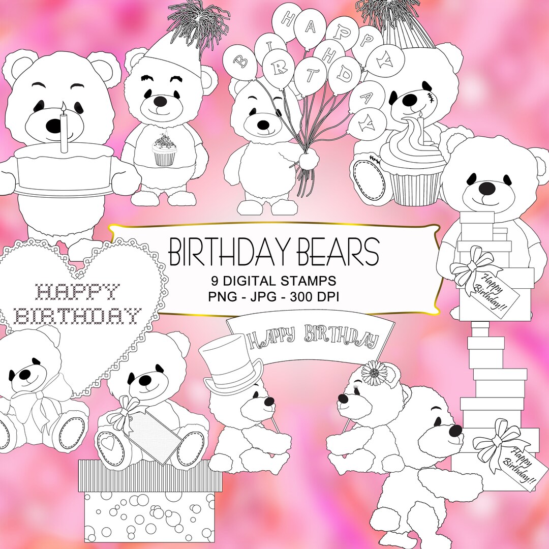 Birthday Bears Digital Stamps - Teddy Bears Digistamp Collection - Etsy