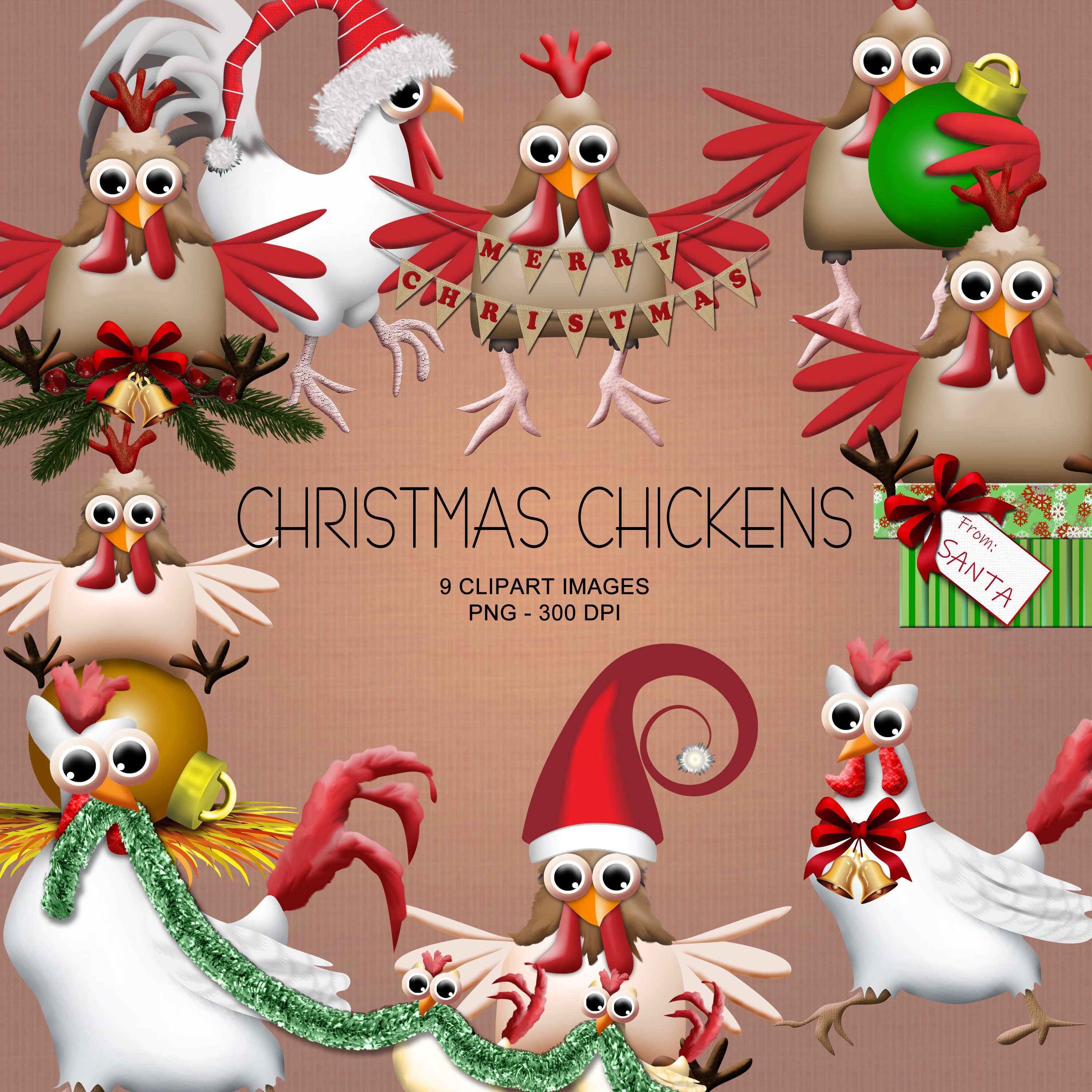 Christmas Chickens Clipart Collection - Etsy UK