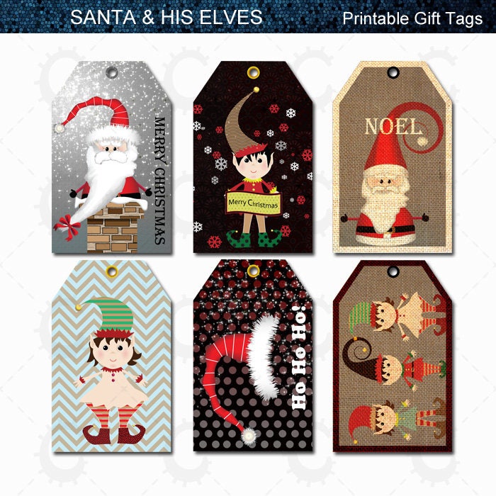 Santa and His Elves 18 Printable Christmas Gift Tags - Etsy
