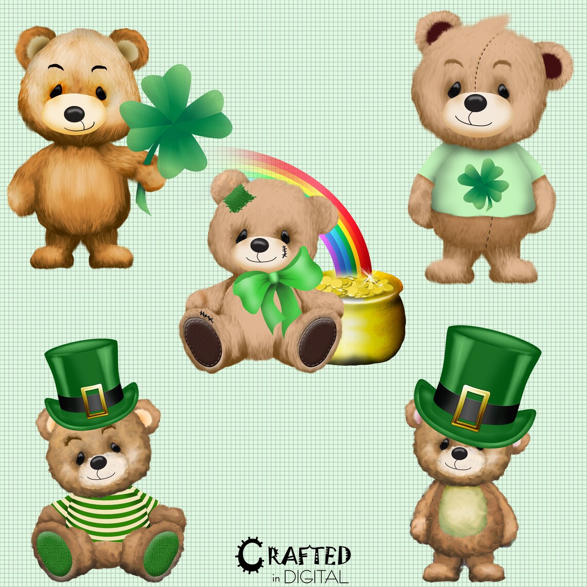 St Patrick's Day Bears Clipart Collection - Etsy