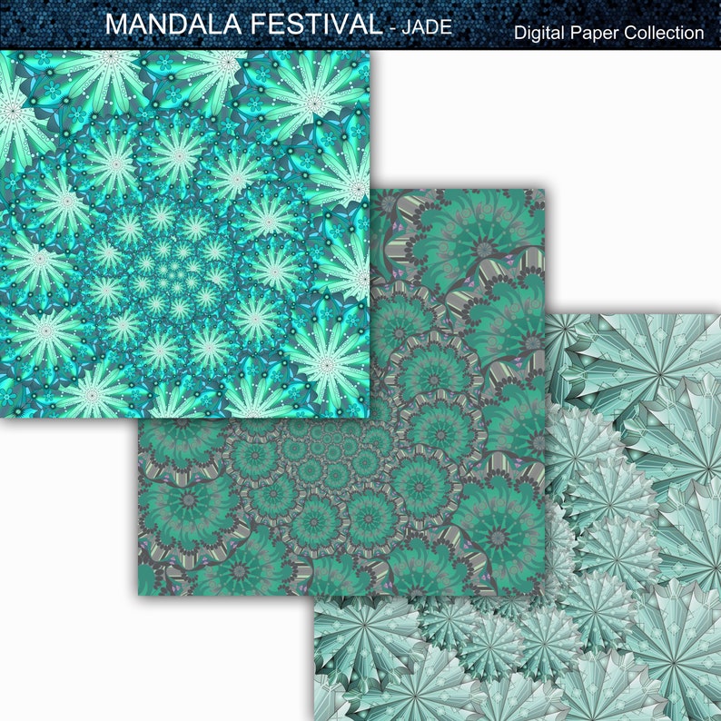 Mandala Festival in Jade Digital Paper Collection 12x12 | Etsy