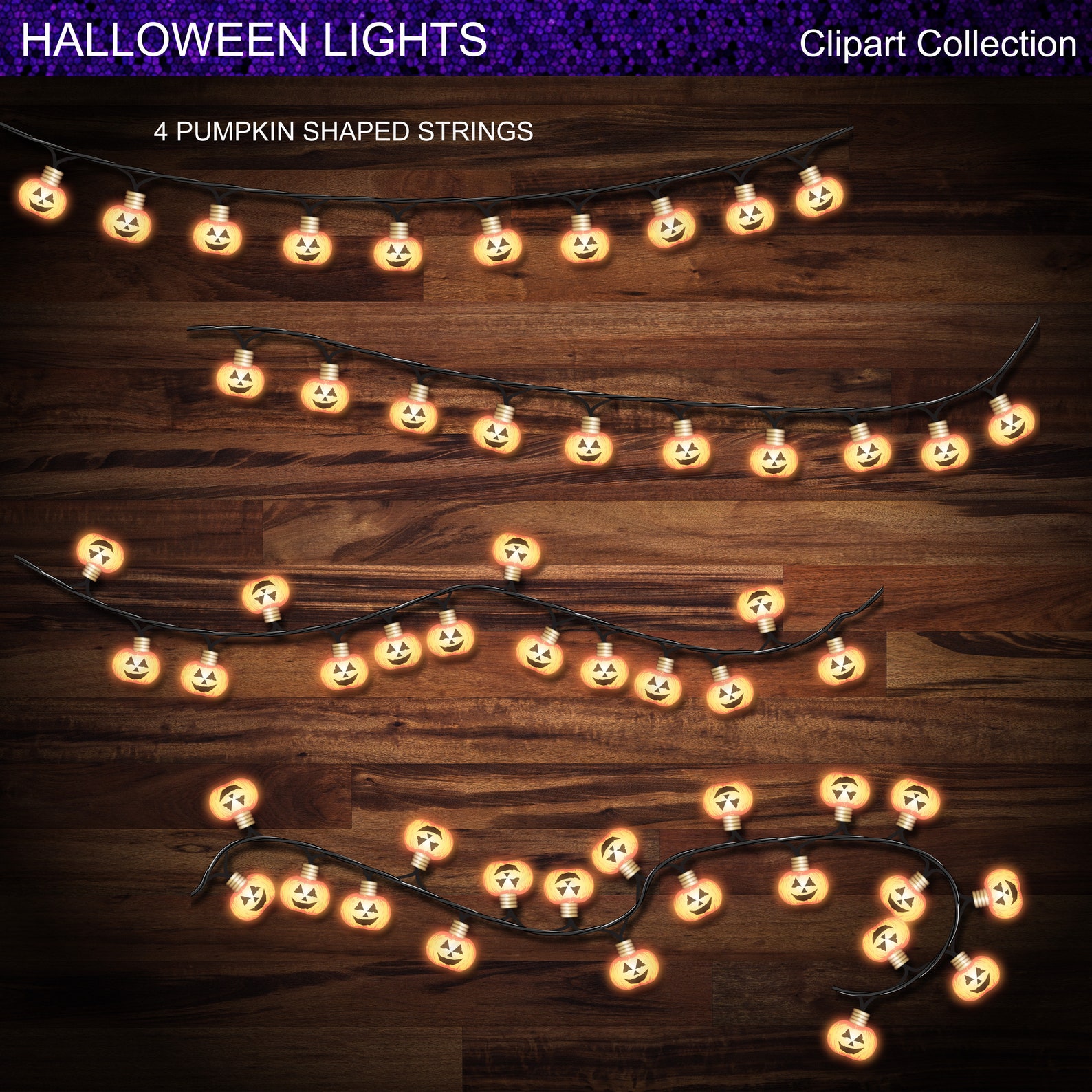 Halloween String Lights Clipart: Pumpkin, Ghost, Icicle (digital ...