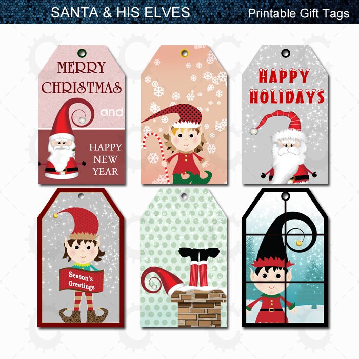 Santa and His Elves 18 Printable Christmas Gift Tags - Etsy