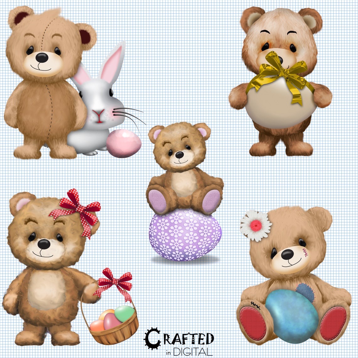 Easter Bears Clipart Collection | Etsy