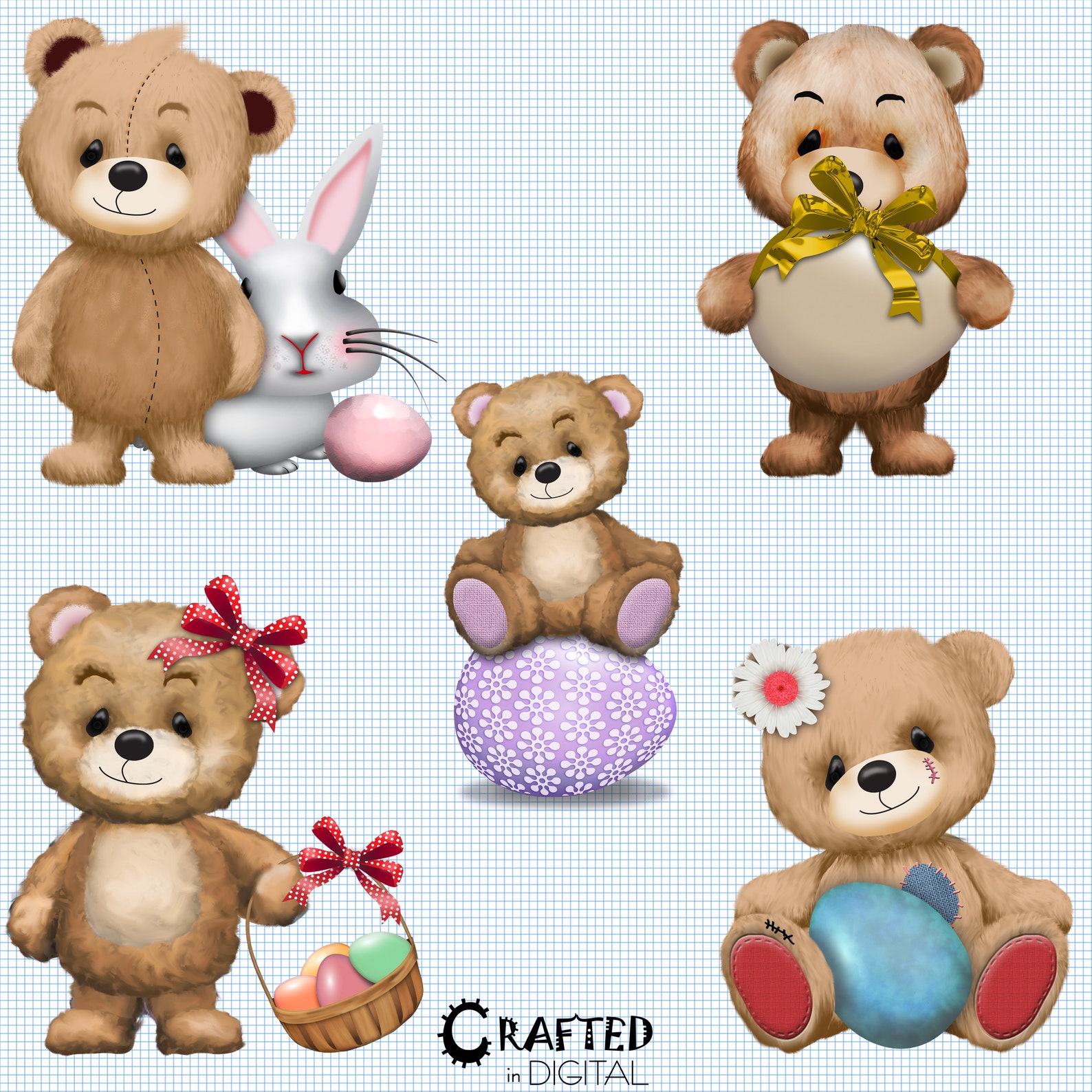 Easter Bears Clipart Collection | Etsy