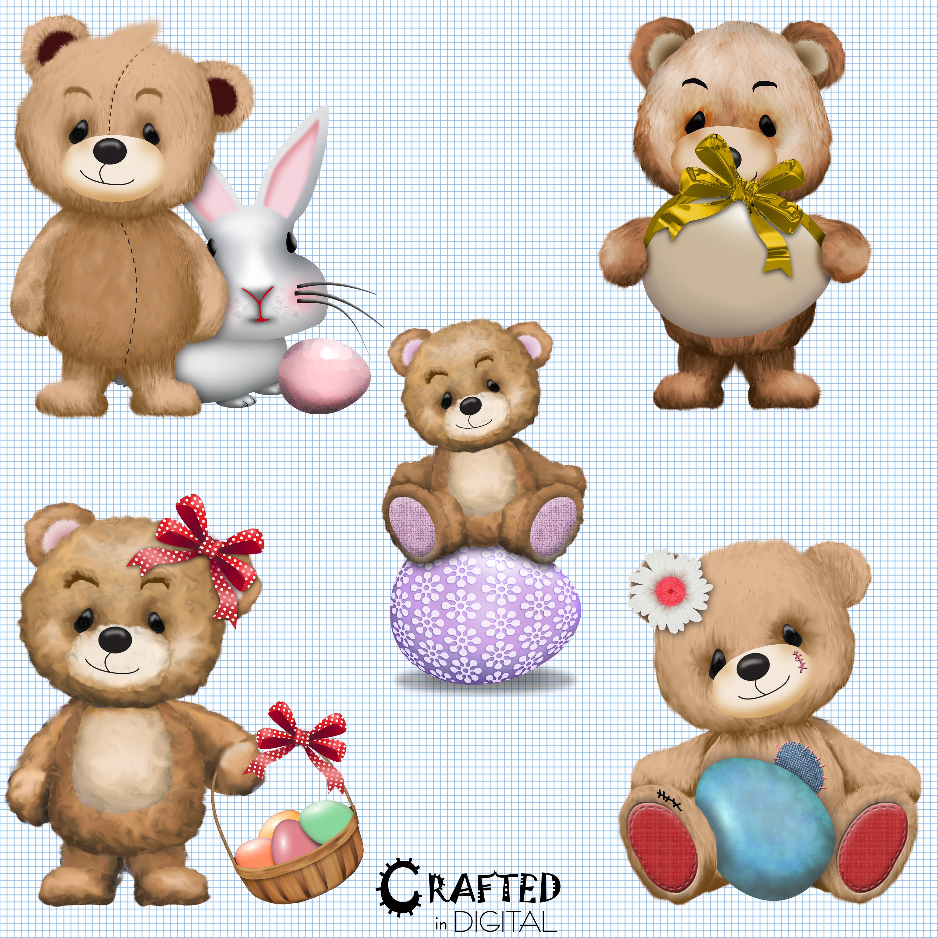 Easter Bears Clipart Collection - Etsy