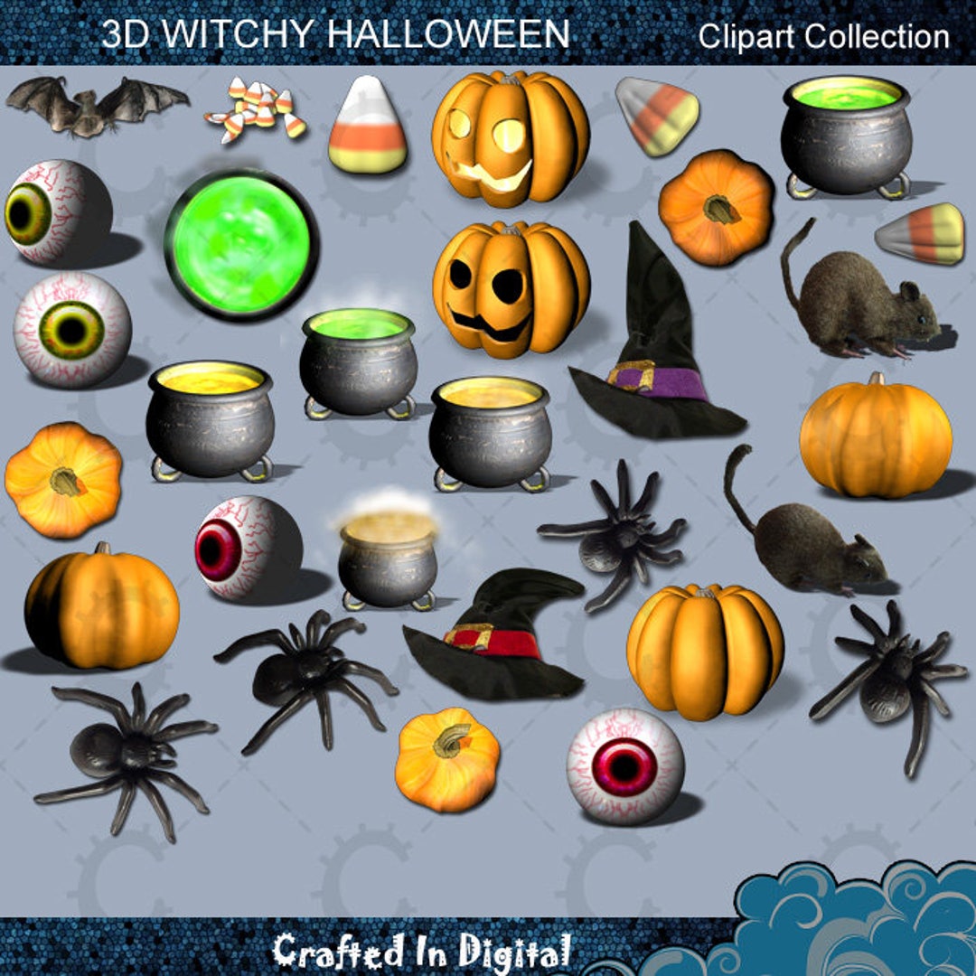 3D Witchy Halloween Clipart Collection - Etsy