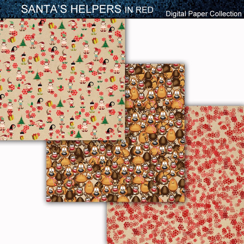 Santa's Helpers in Red Digital Paper Collection 12x12 - Etsy