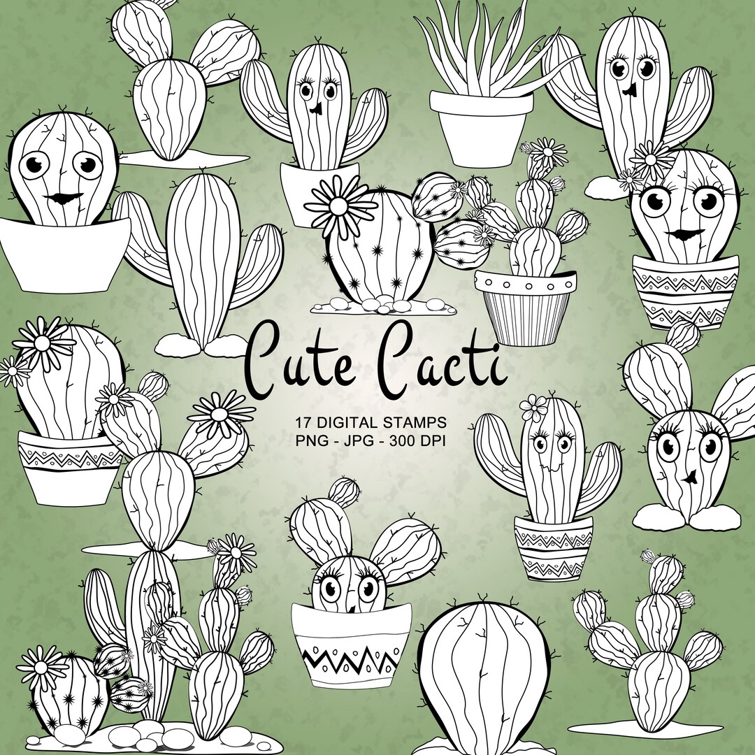 Cute Cactus Digistamps - Digital Stamp Collection - Etsy
