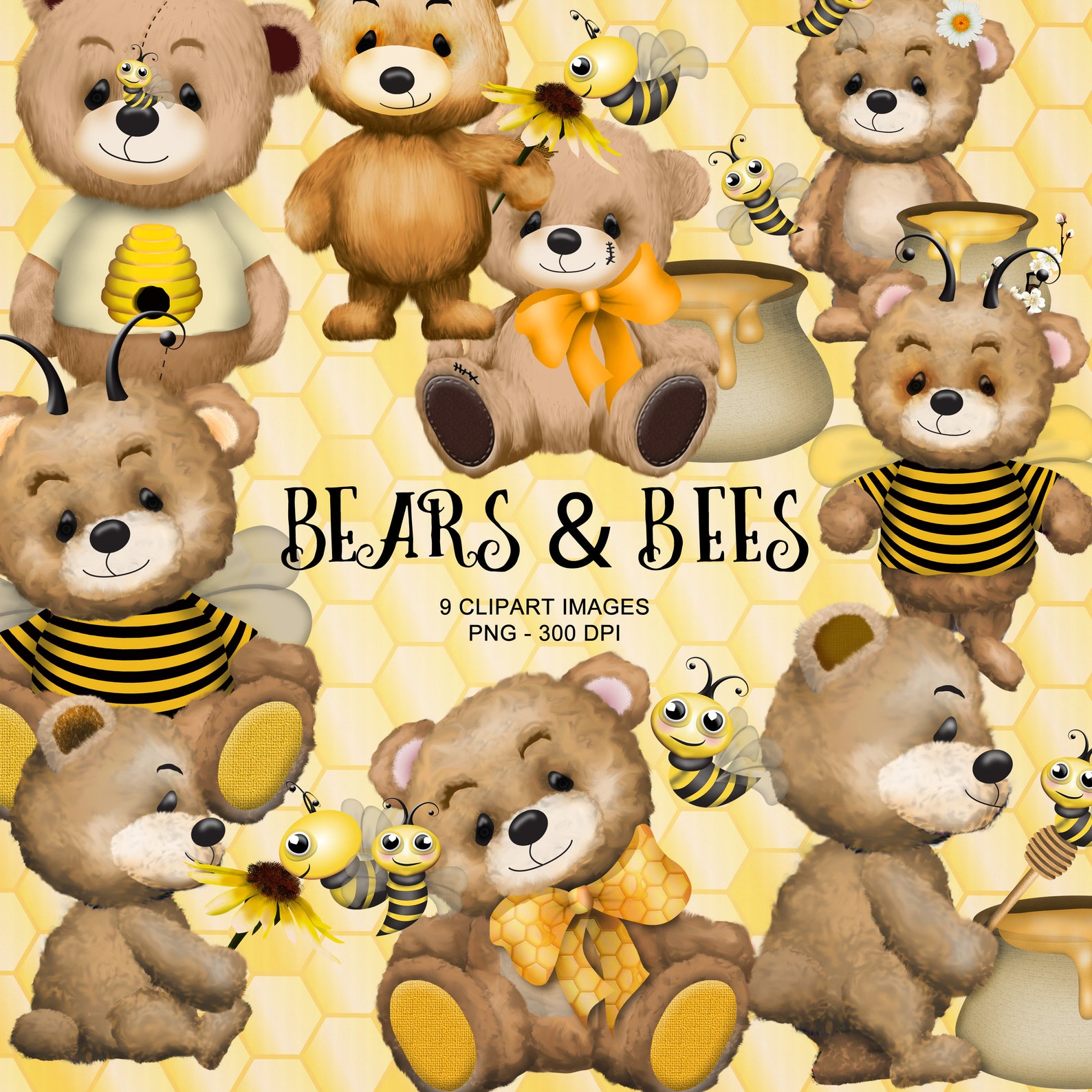 Bears & Bees Clipart Collection - Etsy