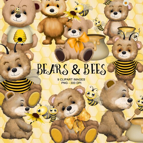 Bears & Bees Clipart Collection - Etsy