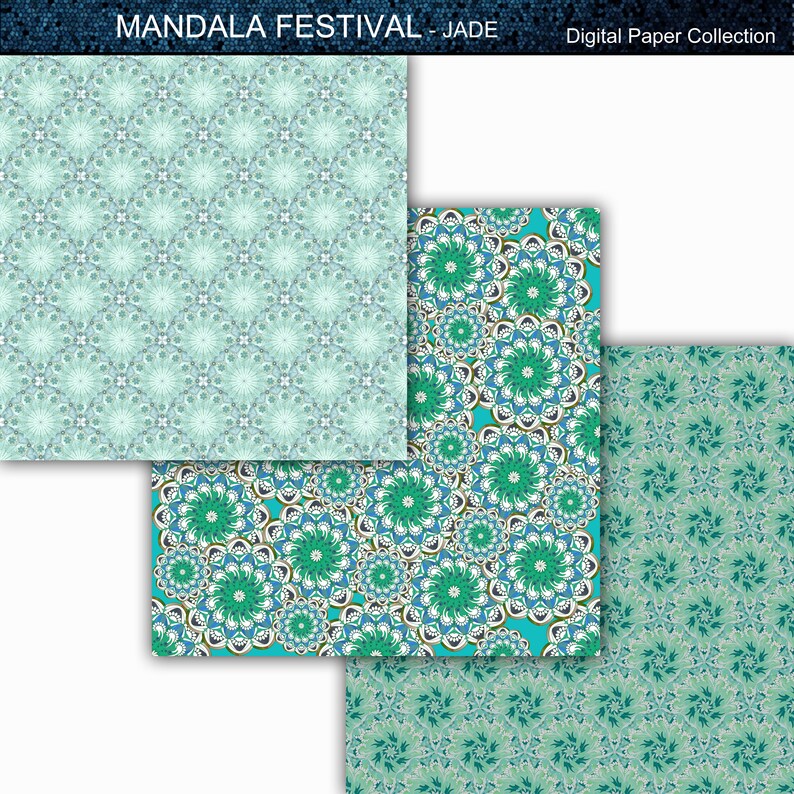 Mandala Festival in Jade Digital Paper Collection 12x12 | Etsy