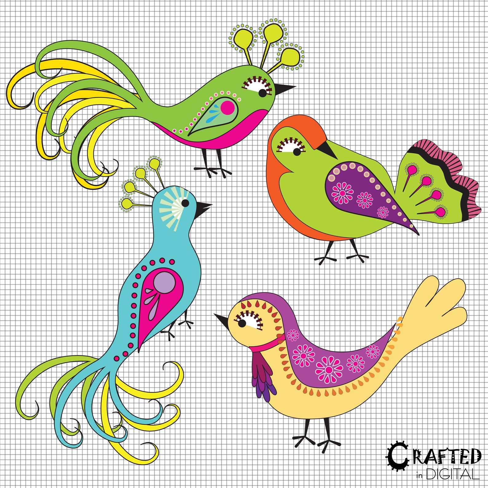 Bright Fancy Birds Clipart Collection - Etsy