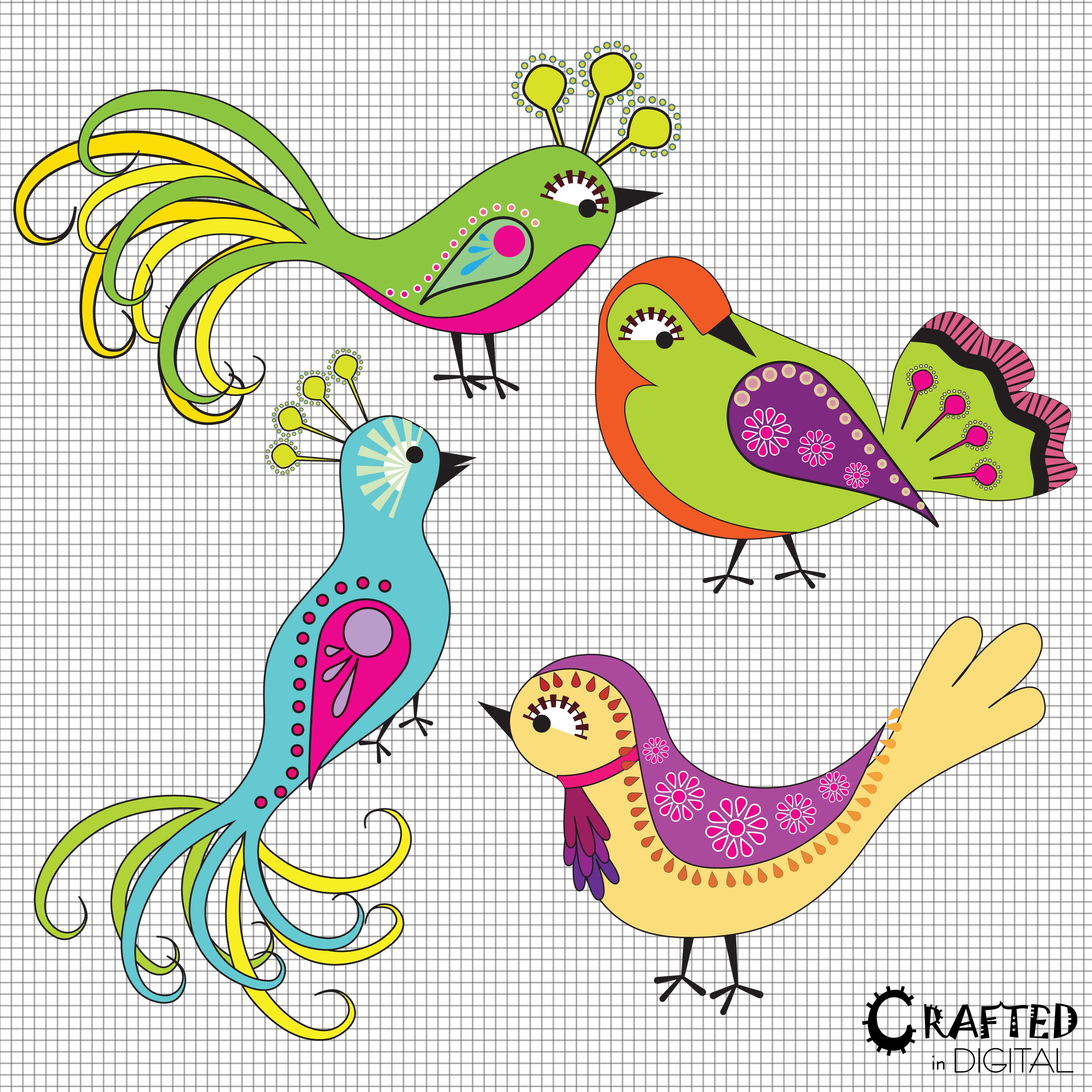 Bright Fancy Birds Clipart Collection | Etsy