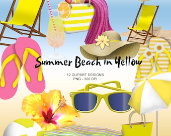 Summer Beach in Pink Bright Summer Clipart Collection | Etsy