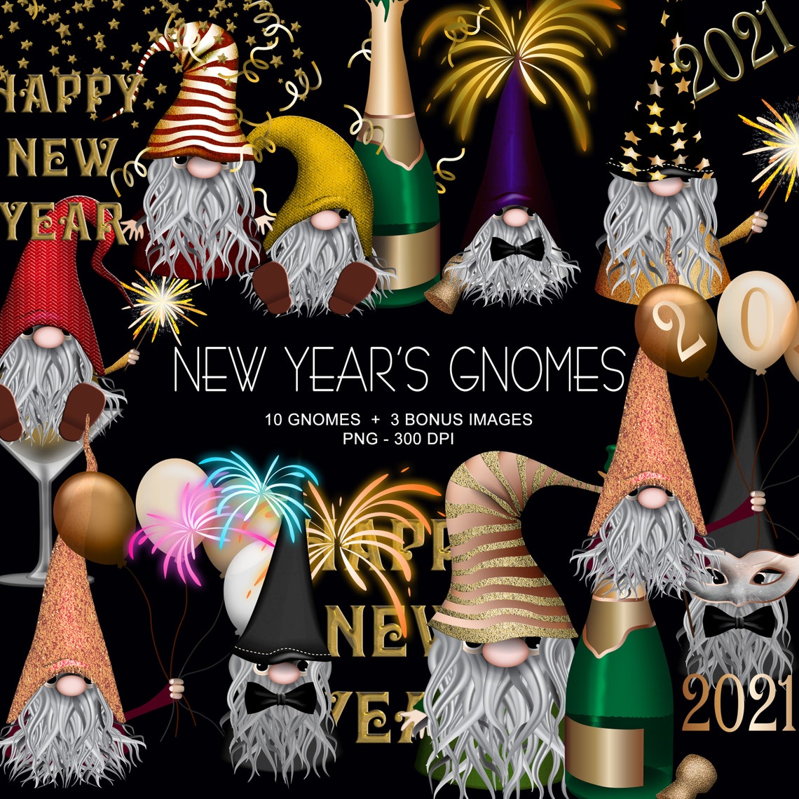 New Year's Eve Gnomes New Year's Celebration Clipart - Etsy