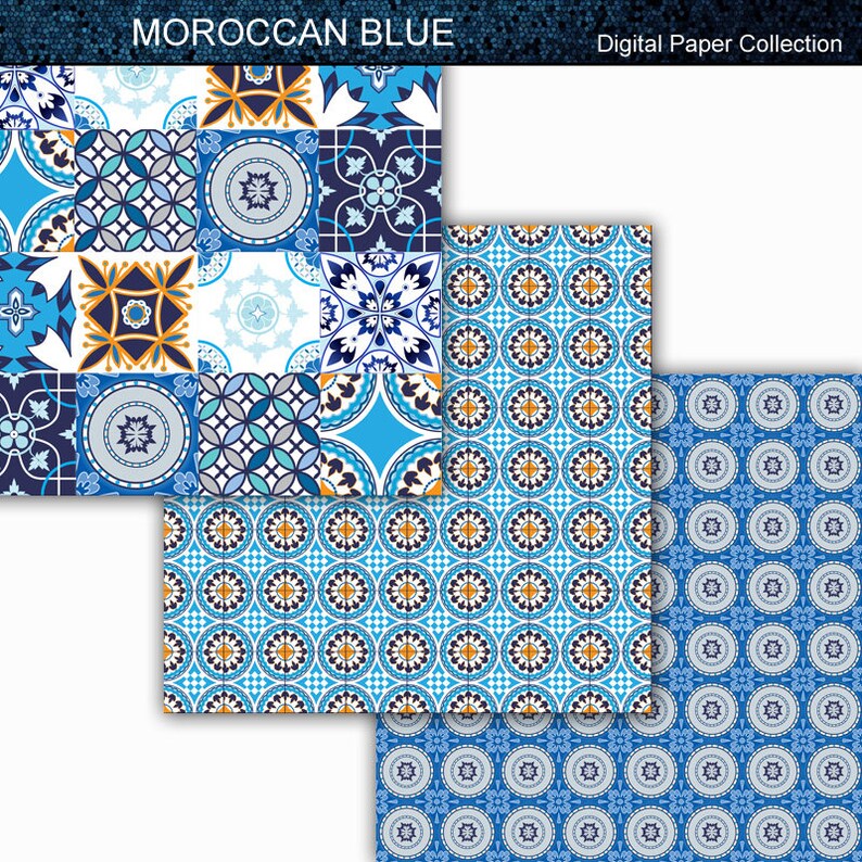 Moroccan Blue Moroccan Tile Themed Digital Paper Collection - Etsy