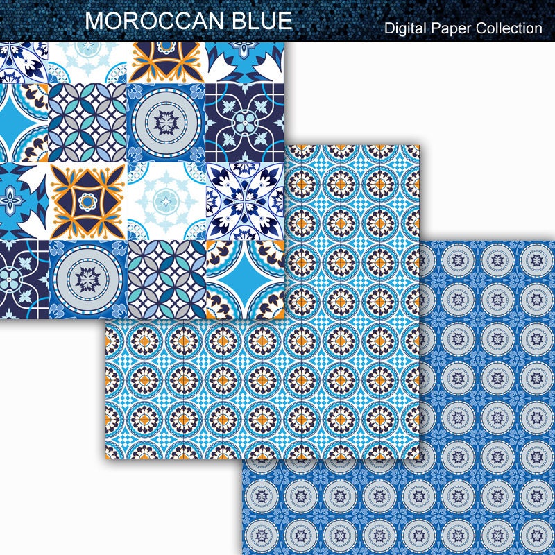 Moroccan Blue Moroccan Tile Themed Digital Paper Collection - Etsy
