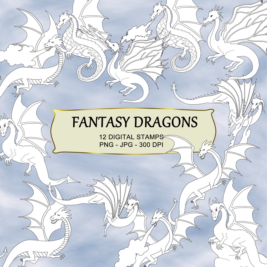 Fantasy Dragons Digital Stamps - Dragons Digistamp Collection - Etsy