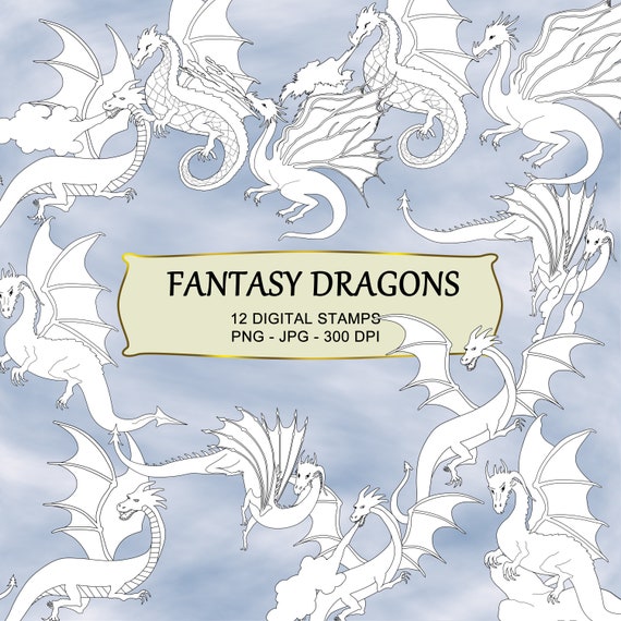 Fantasy Dragons Digital Stamps Dragons Digistamp Collection - Etsy