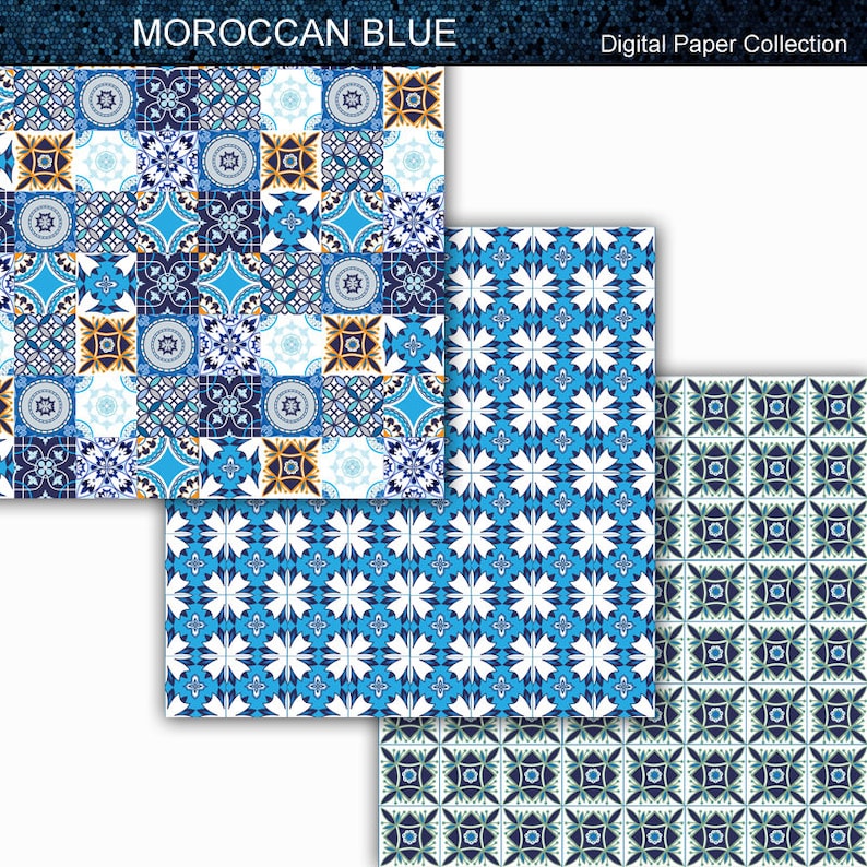 Moroccan Blue Moroccan Tile Themed Digital Paper Collection - Etsy
