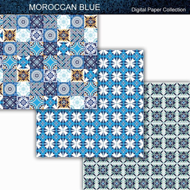 Moroccan Blue Moroccan Tile Themed Digital Paper Collection - Etsy