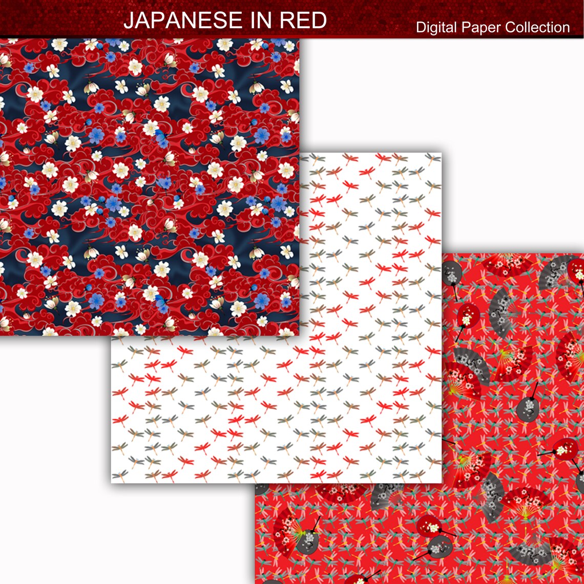 Japanese in Red - SEAMLESS Digital Paper Collection 12x12 - Etsy
