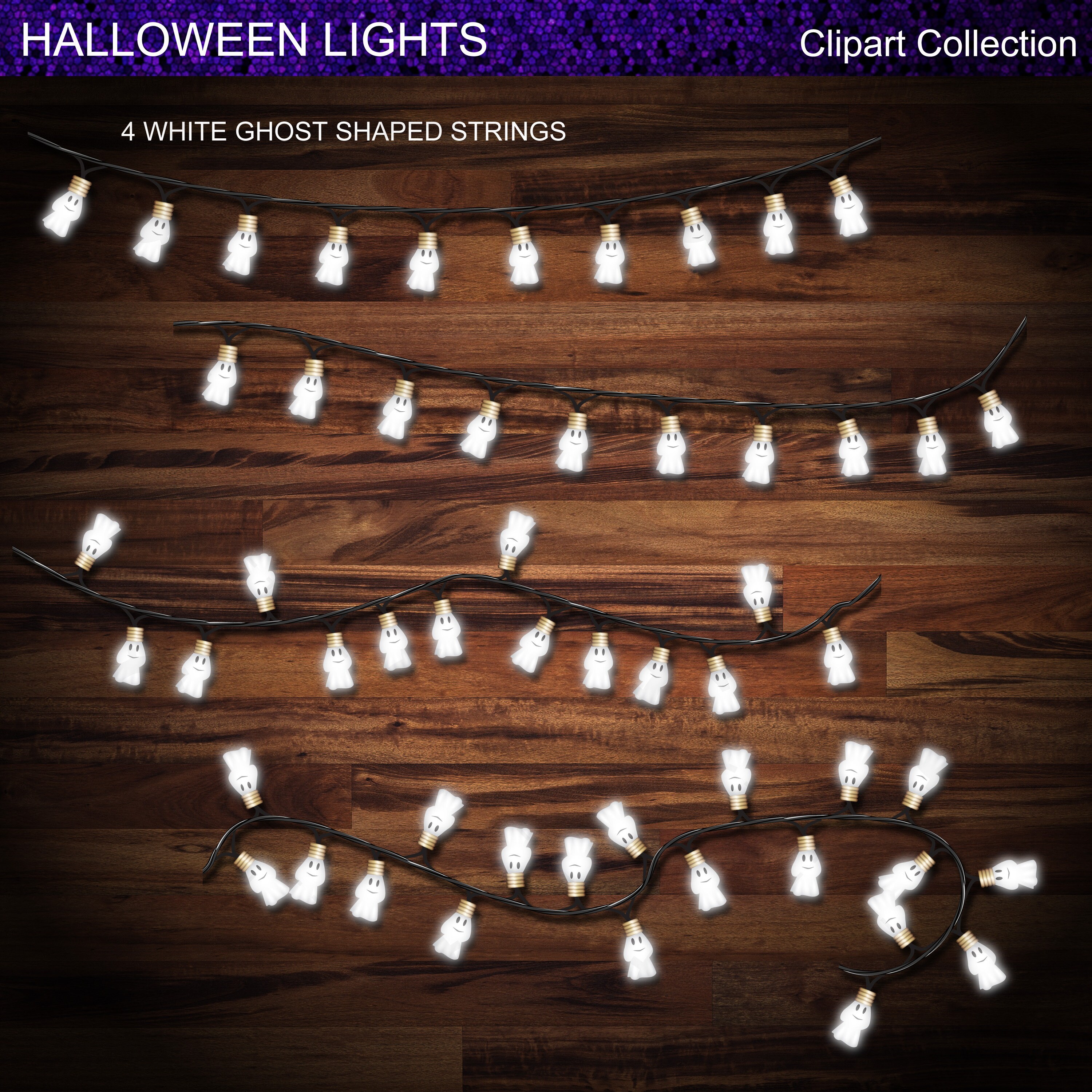 Halloween String Lights Clipart: Pumpkin, Ghost, Icicle (digital ...