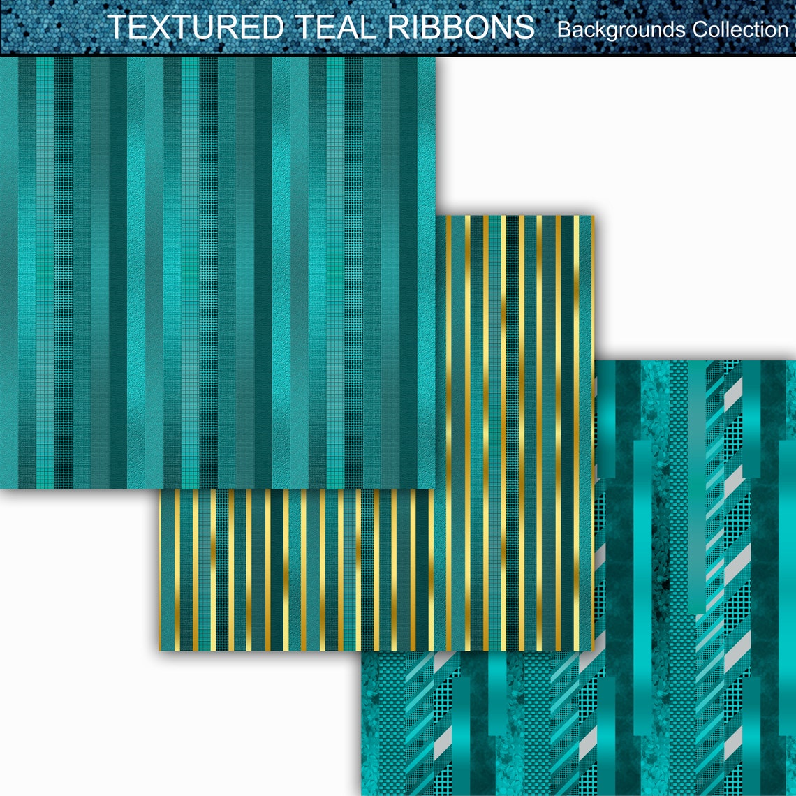 Teal Ribbons 16 Seamless Striped Wavy Textured Ribbon | Etsy