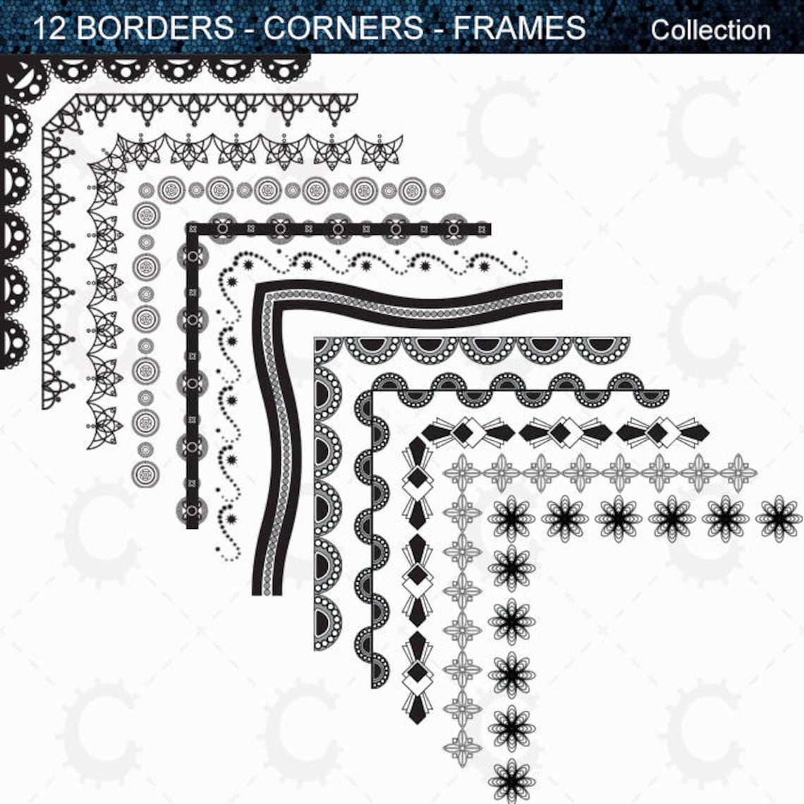 12 Decorative Borders with matching Corners and Frames In | Etsy
