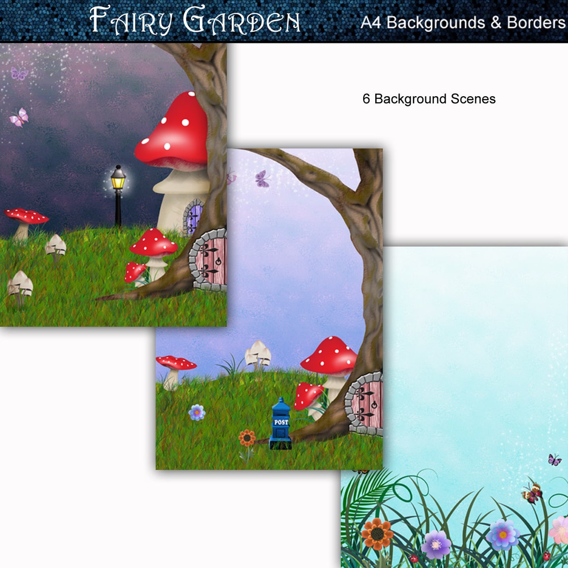 A4 Fairy Garden Backgrounds Borders and Transparent Frames. | Etsy