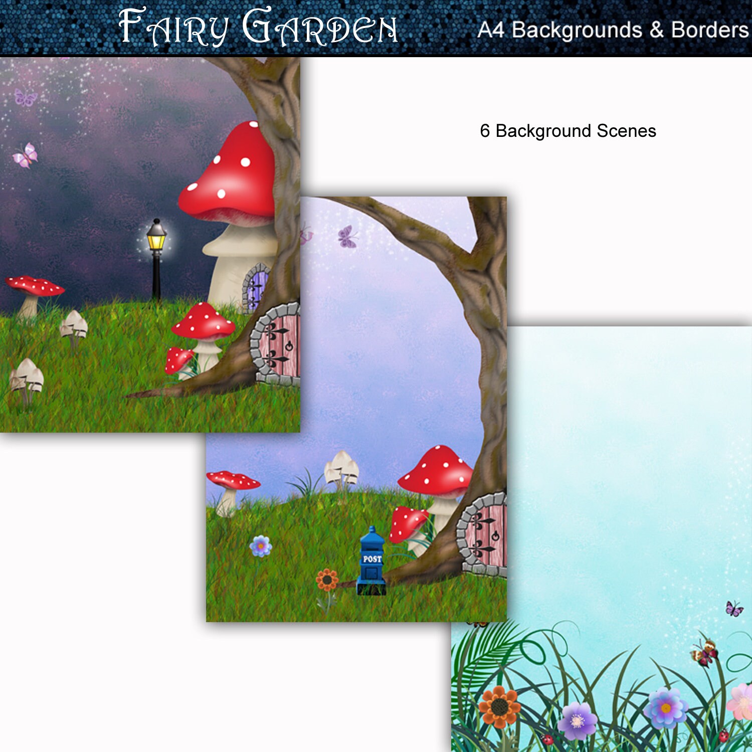 A4 Fairy Garden Backgrounds, Borders and Transparent Frames. A4 Digital ...