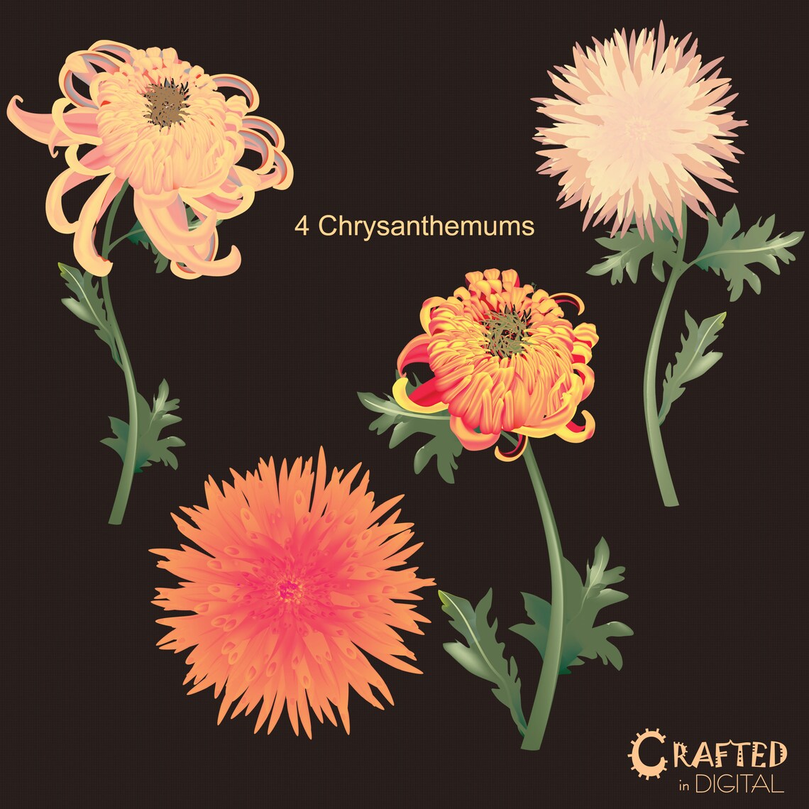 Orange Japanese Flower Clipart Collection - Etsy