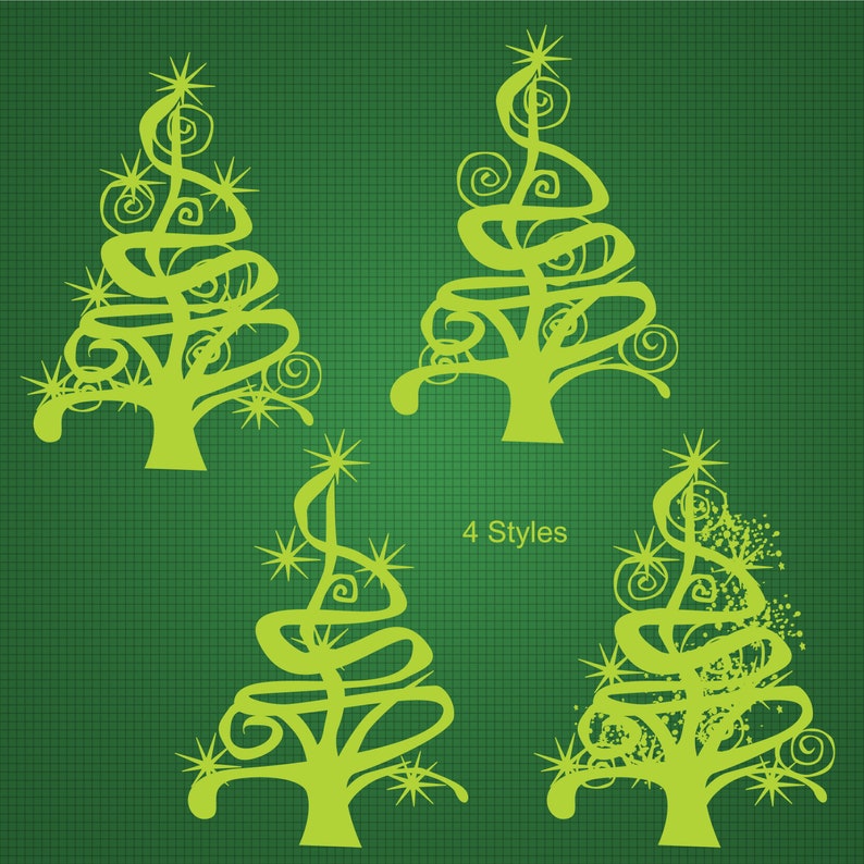 Crazy Wavy Christmas Trees Modern Christmas Trees Vector | Etsy
