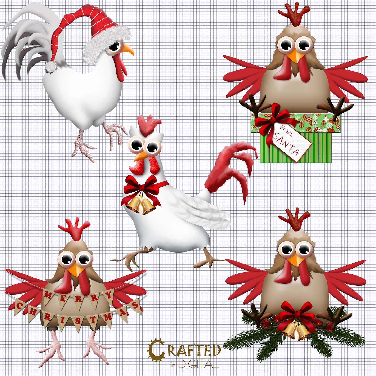 Christmas Chickens Clipart Collection | Etsy