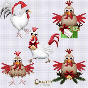 Christmas Chickens Clipart Collection - Etsy