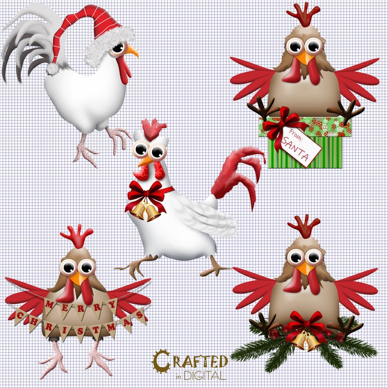Christmas Chickens Clipart Collection - Etsy UK