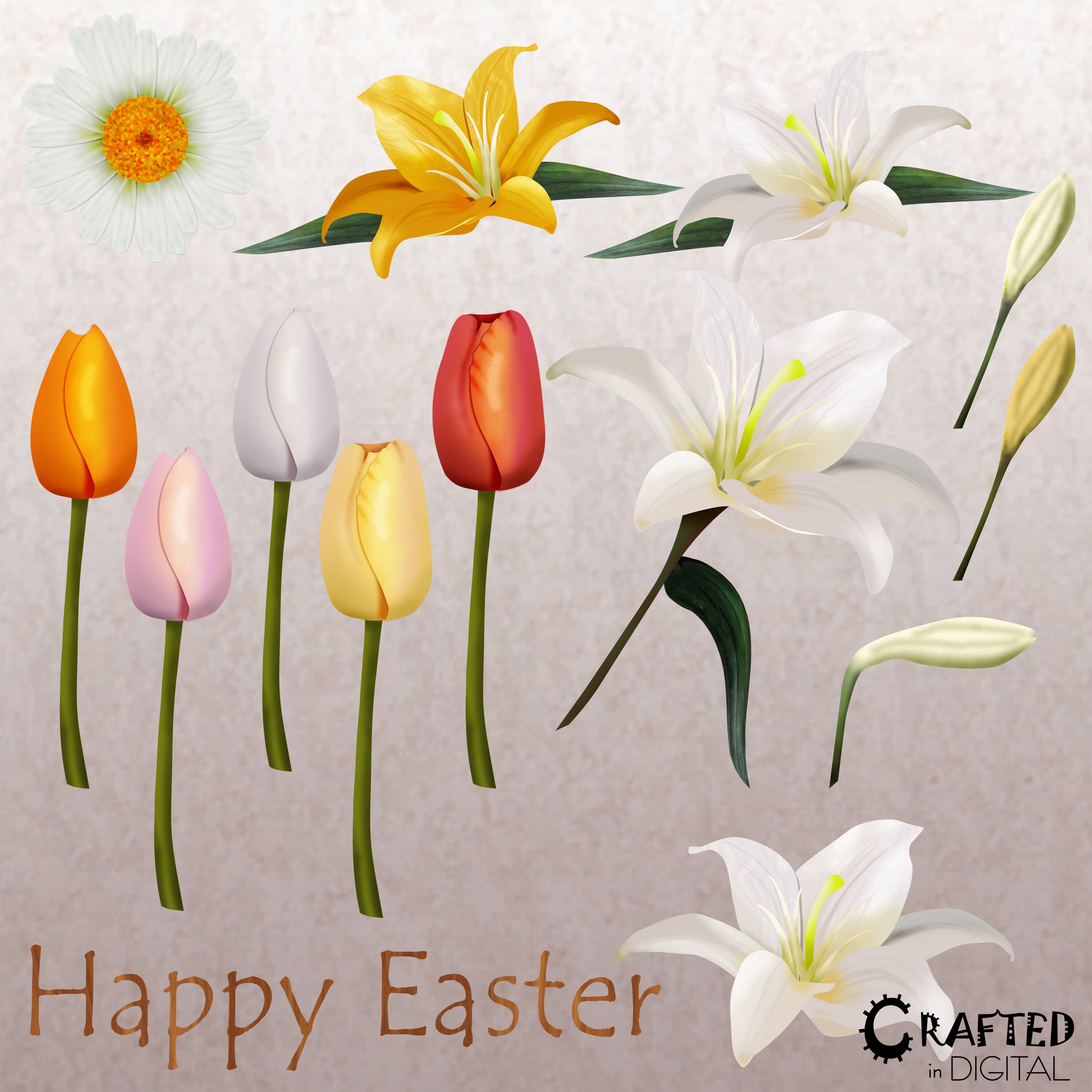 Easter Baskets Flowers & Eggs Easter Clipart Collection | Etsy