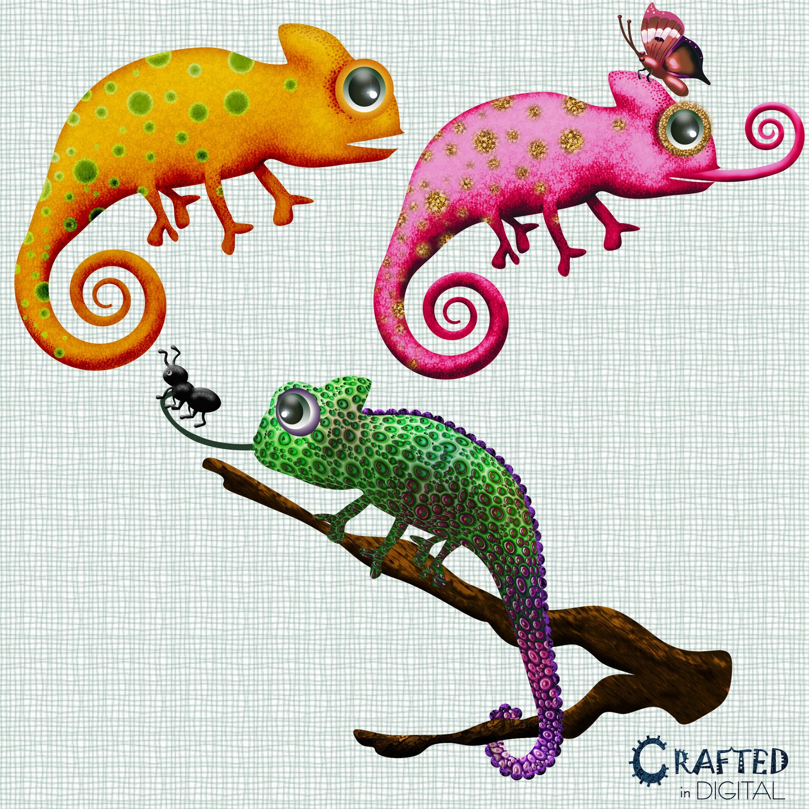 Cute Chameleons Clipart Collection - Etsy Canada