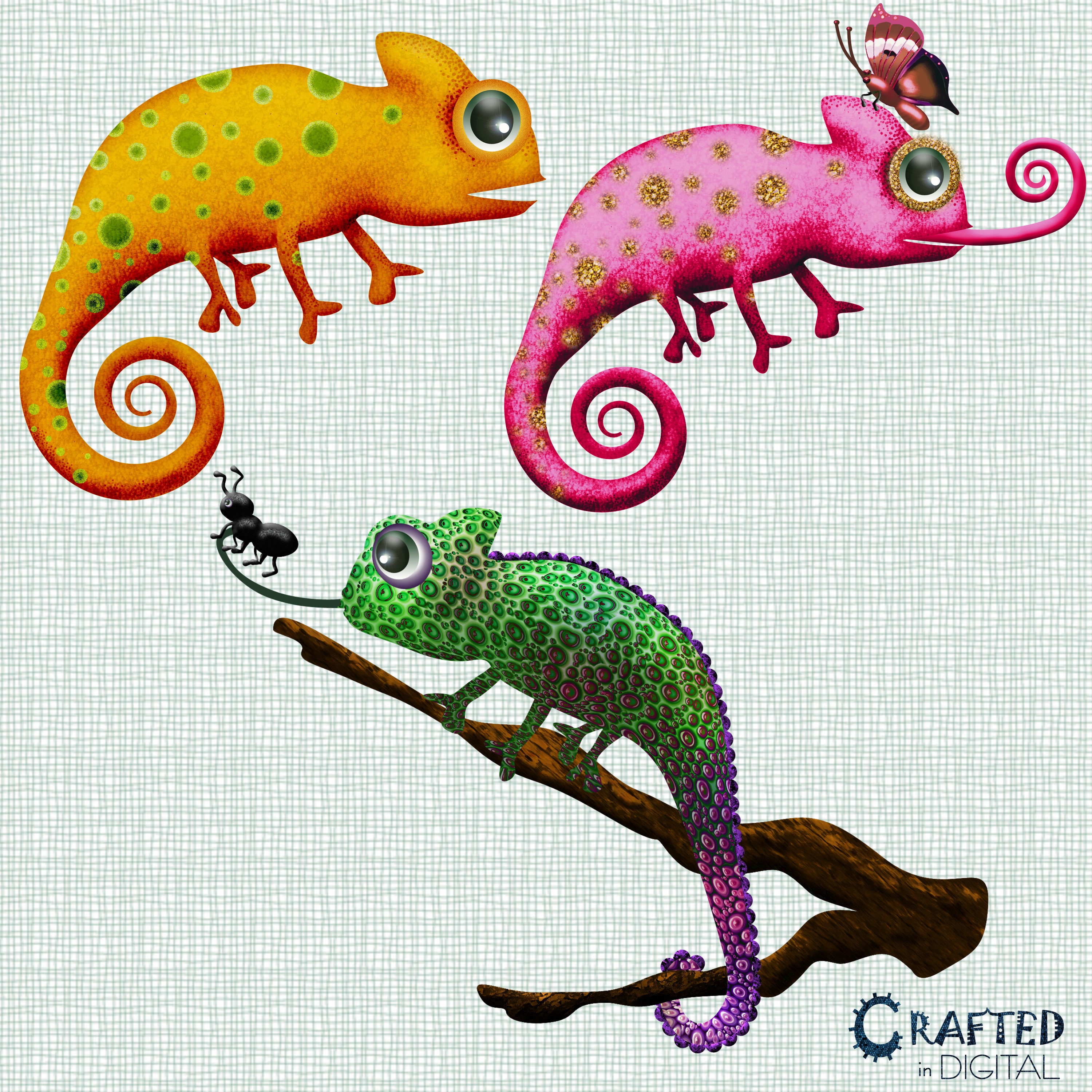 Cute Chameleons Clipart Collection - Etsy Canada
