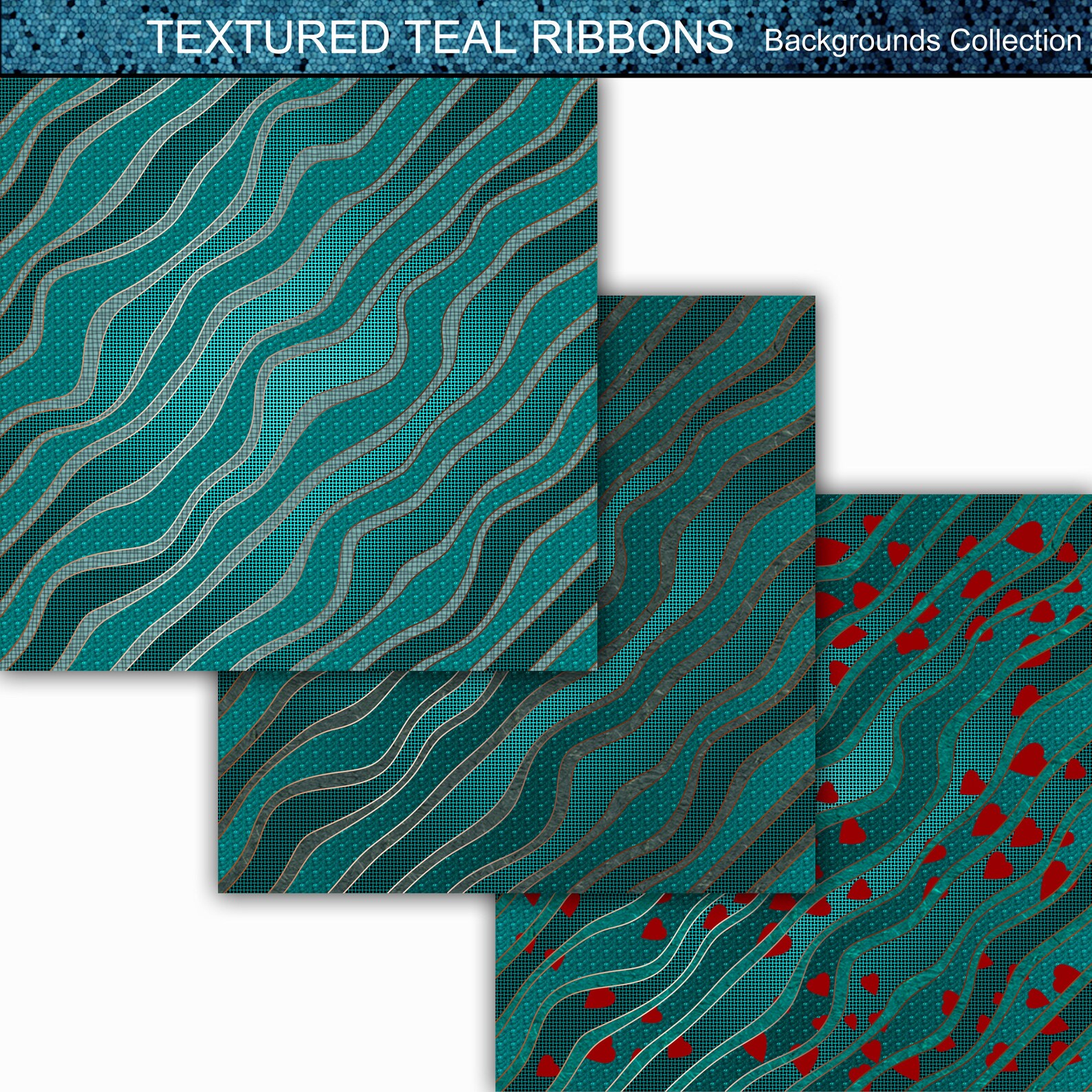 Teal Ribbons 16 Seamless Striped Wavy Textured Ribbon | Etsy