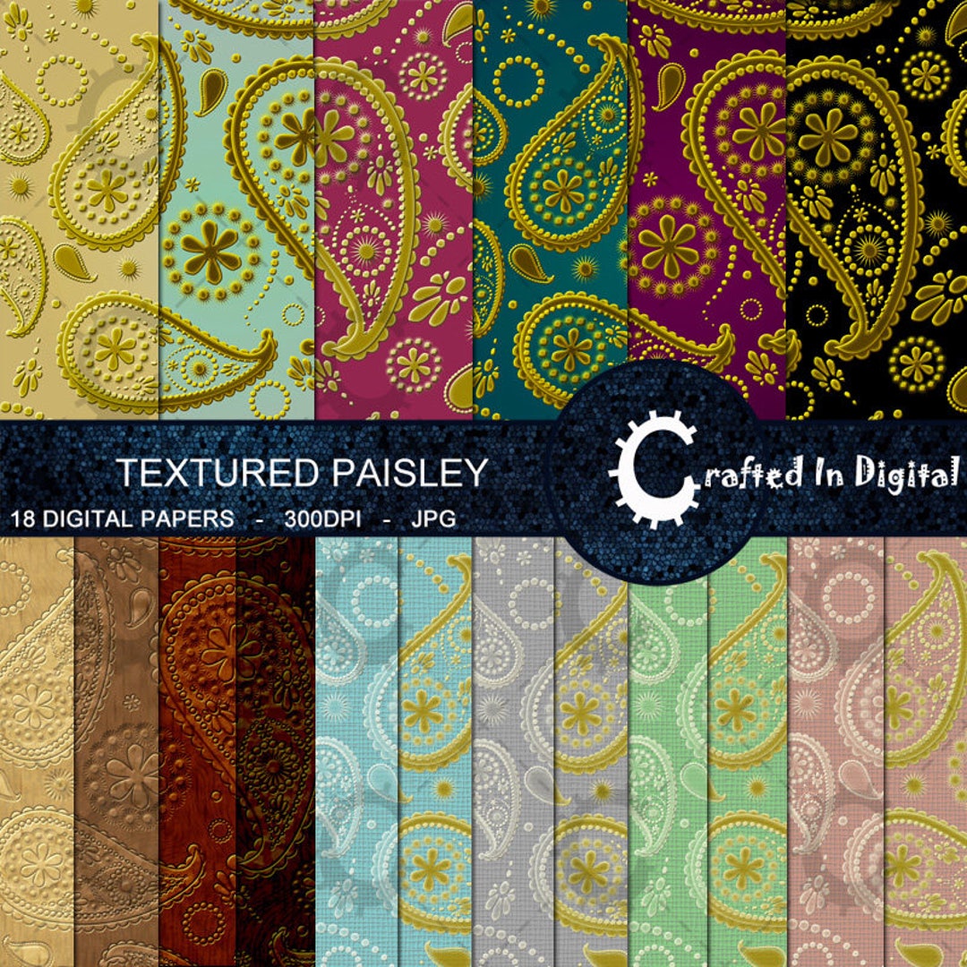 Textured Paisley - Digital Paper Collection 12x12 - 18 Digital Papers ...