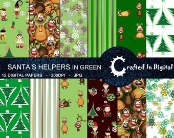 Santa's Helpers in Red Digital Paper Collection 12x12 | Etsy