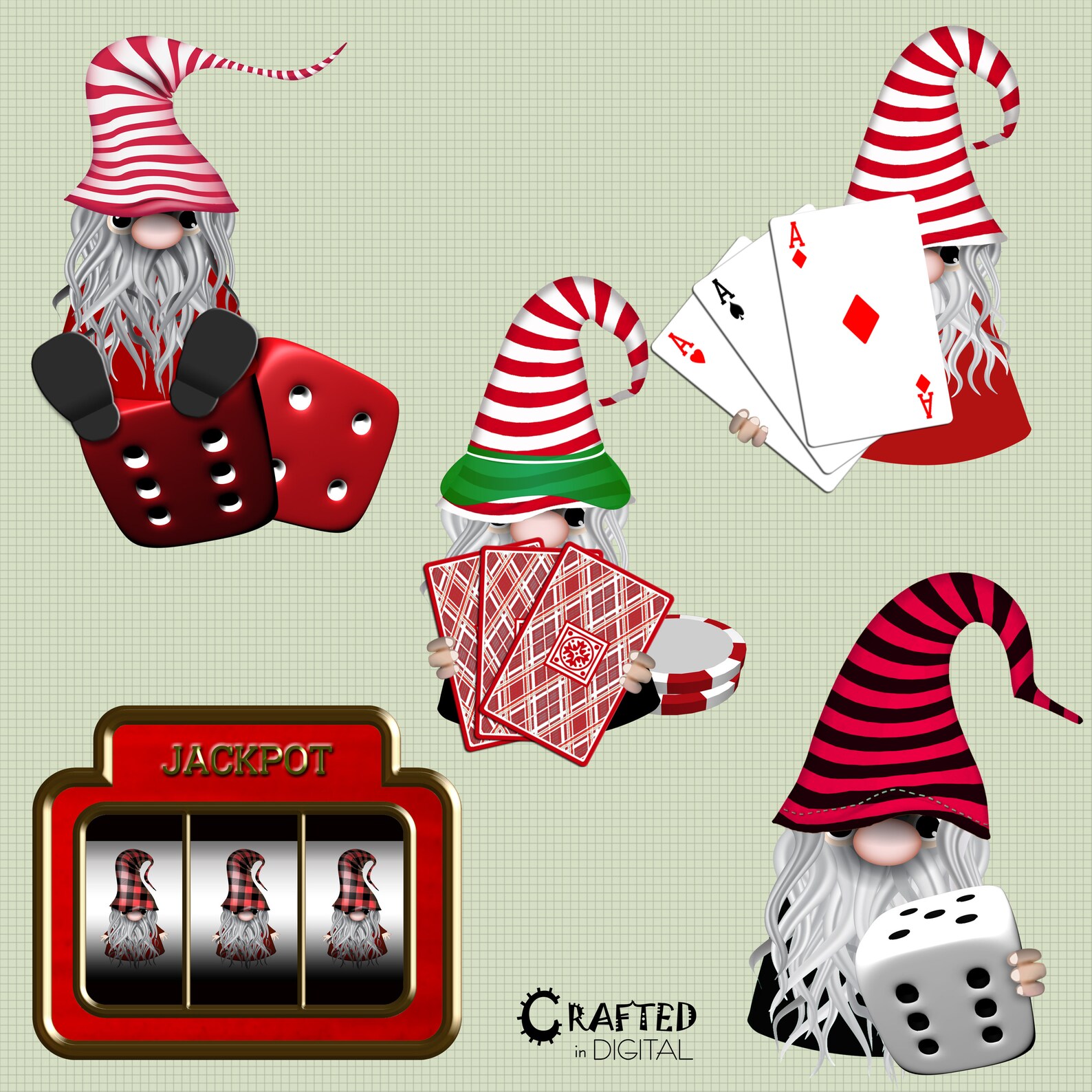 Vegas Gnomes Casino Poker Cards Clipart Collection - Etsy