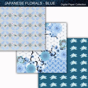Japanese Florals in Blue - Digital Paper Collection 12x12 - Etsy Australia